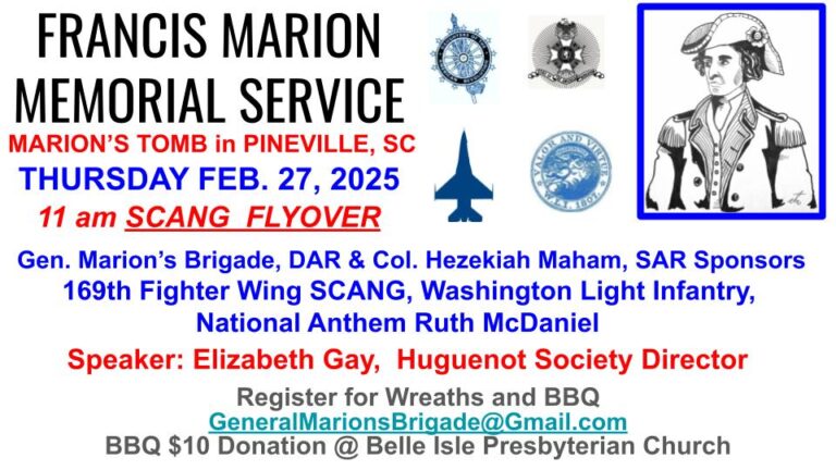 Francis Marion Memorial Service - South Carolina's 250th Anniversary of ...